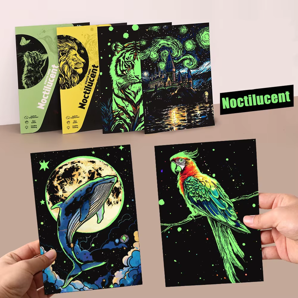 4 Pcs/Set A5 Noctilucent DIY Scratch Painting Castle Lanscape Cute ...