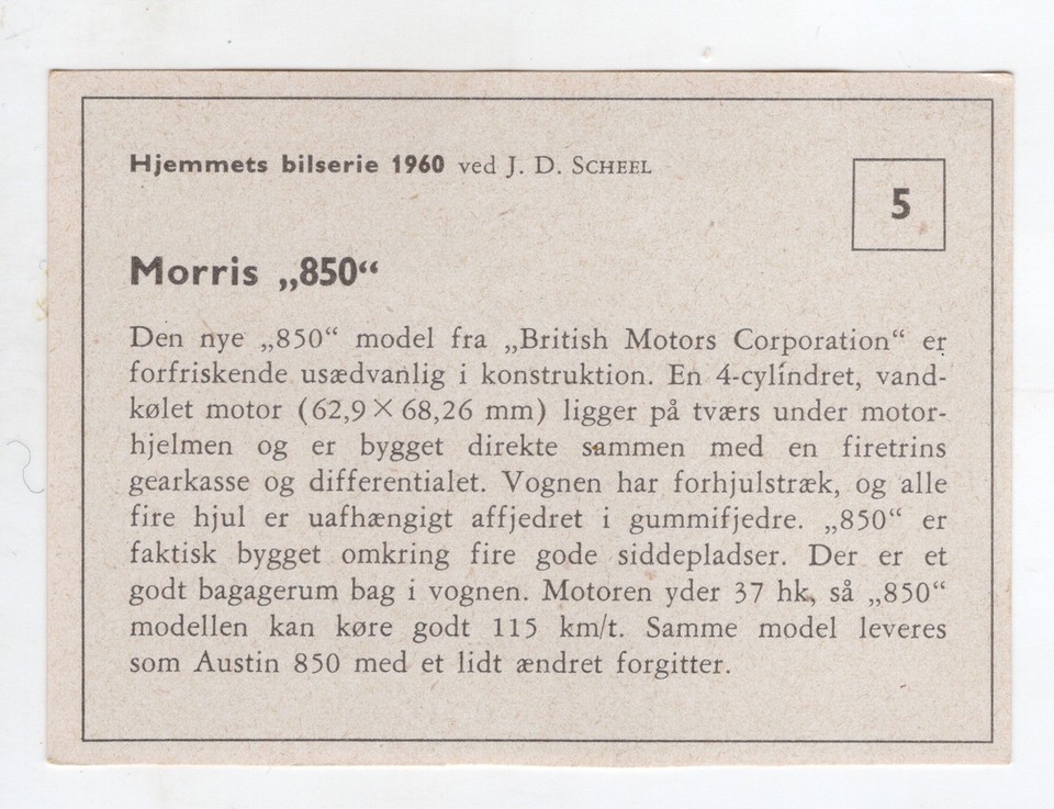 Danish ‘hjemmets’ Auto 1960 Trade Card. Morris 850 | eBay Australia