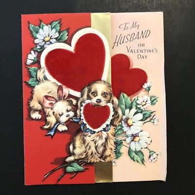 Vtg Valentine Card DieCut Pretty Flocked Hearts Flowers Adorable ...