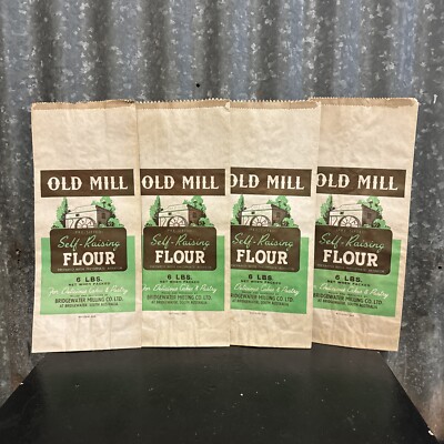 Set of 4 X OLD MILL BRIDGEWATER 6lbs FLOUR Vintage Empty Paper Bags ...