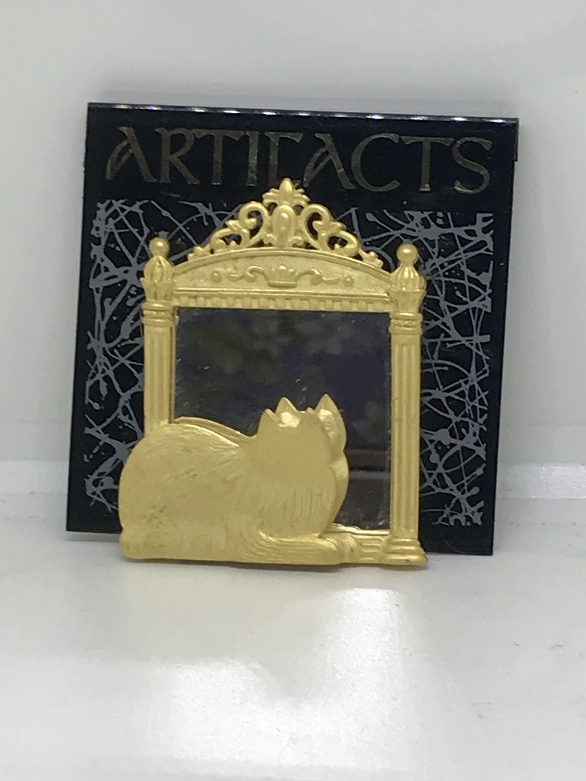 ARTIFACTS Cat In Real Mirror In GOLD Tone PEWTER Pin Brooch | eBay