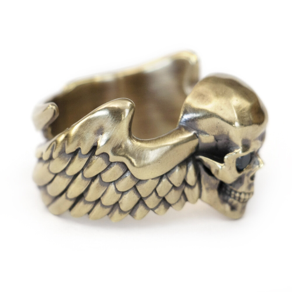 Blue CZ Eyes Brass Flying Skulls Wing Charms Ring BR446B UK Size L½~Z5 ...