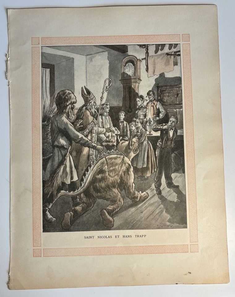 Saint Nicholas Santa Hans Trapp Christmas Lithograph Print Antique | eBay