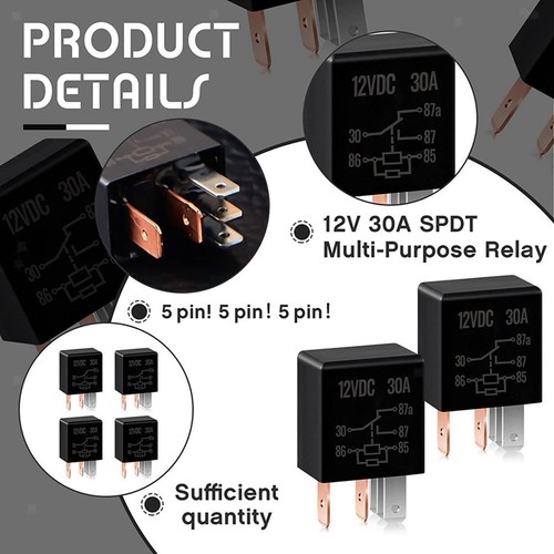 4 Pieces Automotive Relay 5 Pin 12V 30A Practical Professional Multi ...