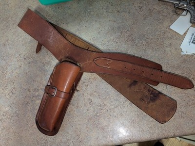 H.H. HEISER LEATHER PISTOL GUN HOLSTER WESTERN COWBOY Bullet Belt .45 ...