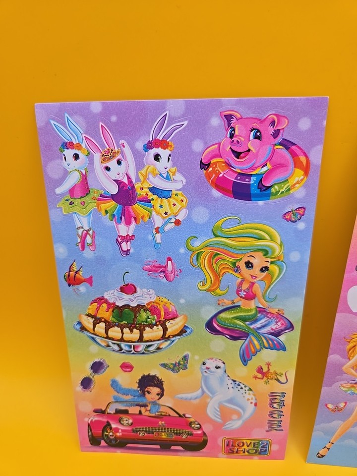 Lisa Frank Vtg Stickers 2 Sheets 4"x6.5" NEW Pug Cat Mermaid | eBay