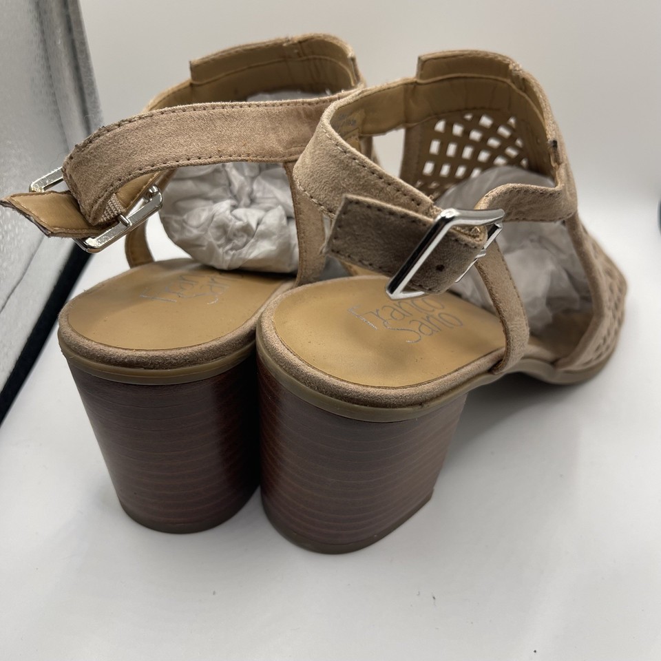 Franco Sarto Harlet tan leather suede open toe laser cut ankle strap ...