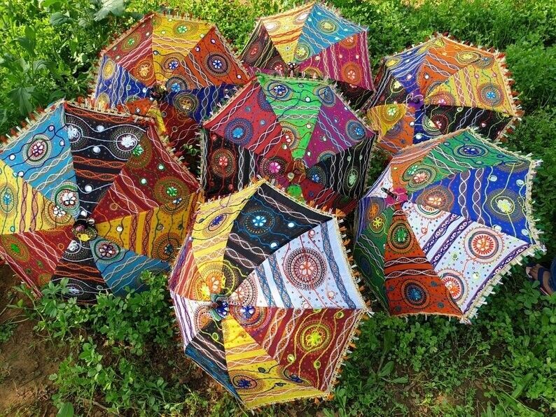 10 PC Wholesale Lot Designer Indian Patchwork Embroiderd Umbrella Sun ...
