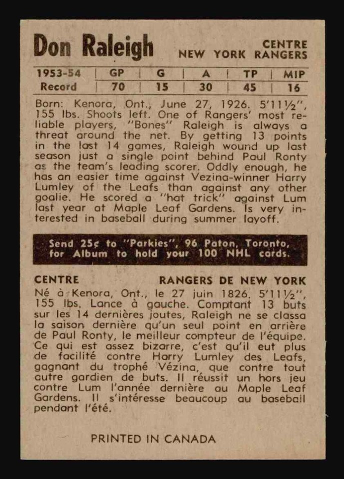 1954 Parkhurst #68 Don Raleigh - EX-MT | eBay