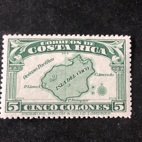 COSTA RICA, SCOTT # 176, 5-COLONES VALUE GREEN COCOS ISLAND 1936 ISSUE ...