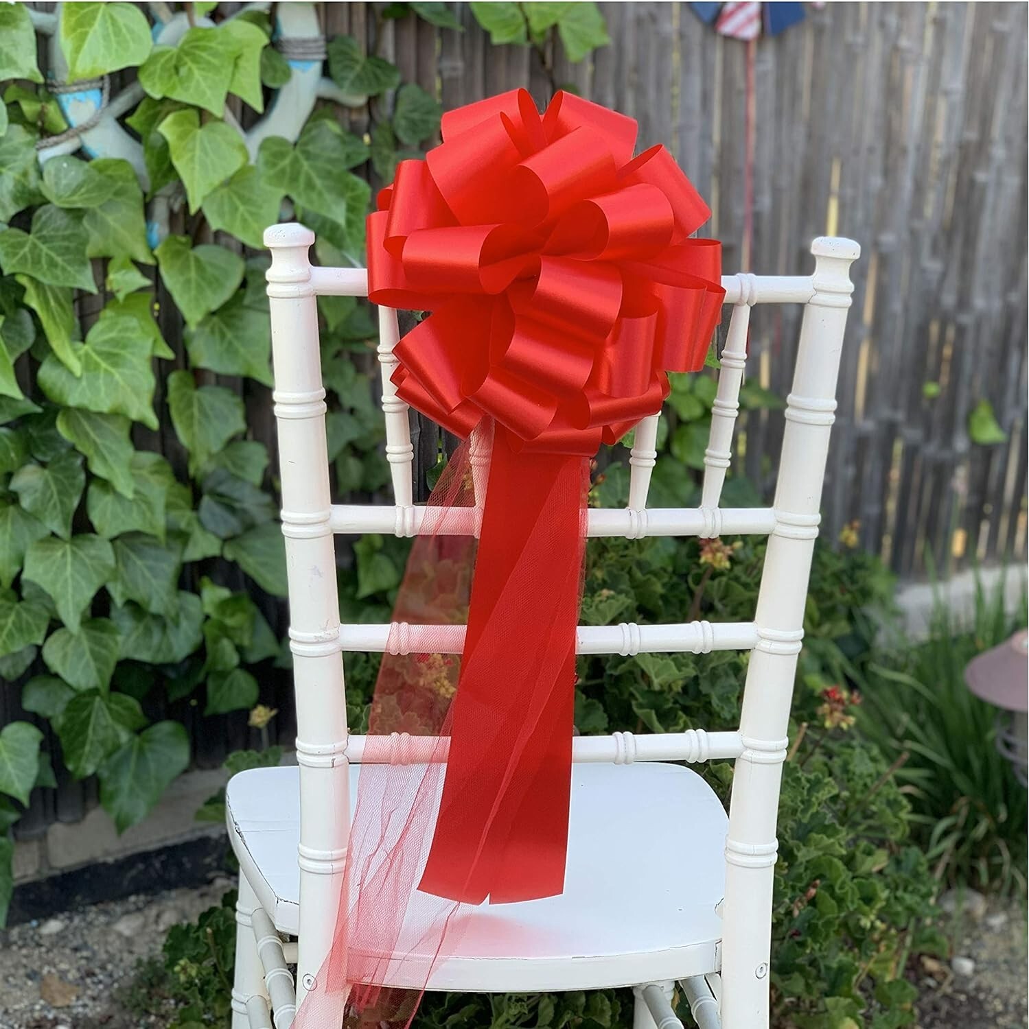 Large Red Pull Bows with Long Tulle Tails - 9" Wide, Set of 6, Wedding ...