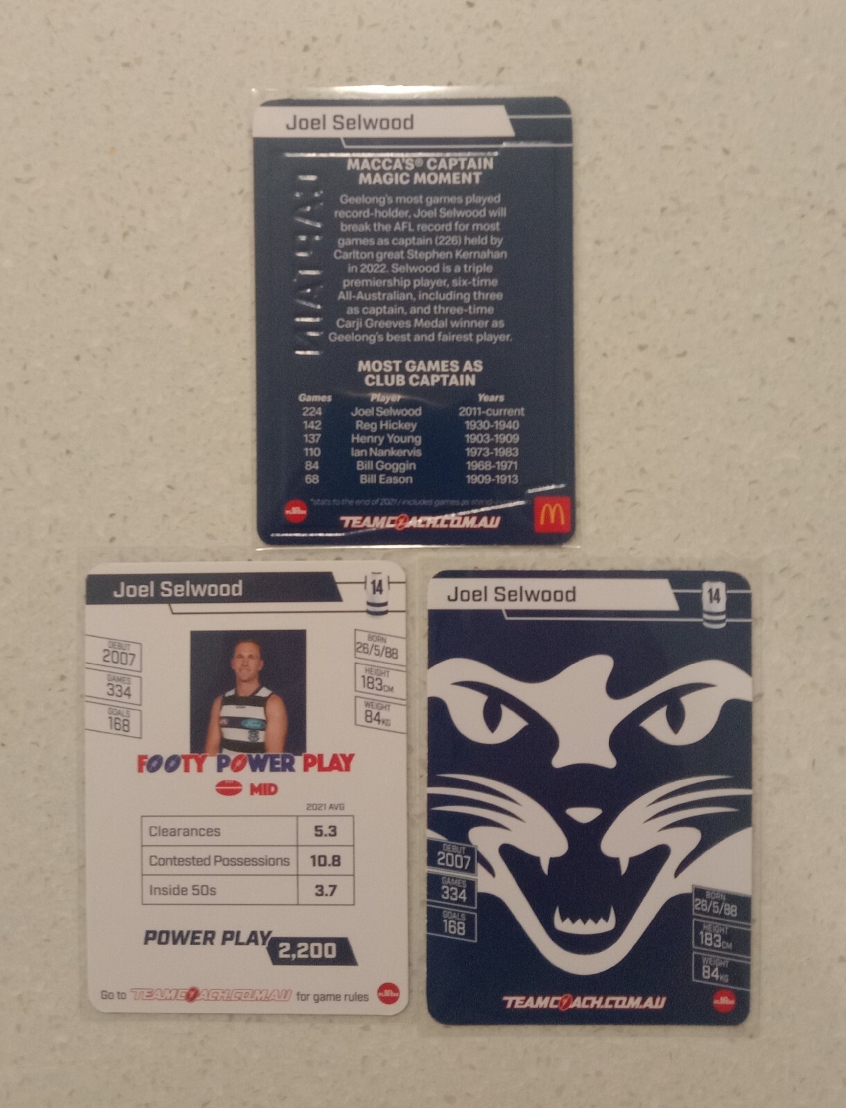 2022 AFL Teamcoach Red Macca's Captain card C-07. Joel Selwood. Free ...