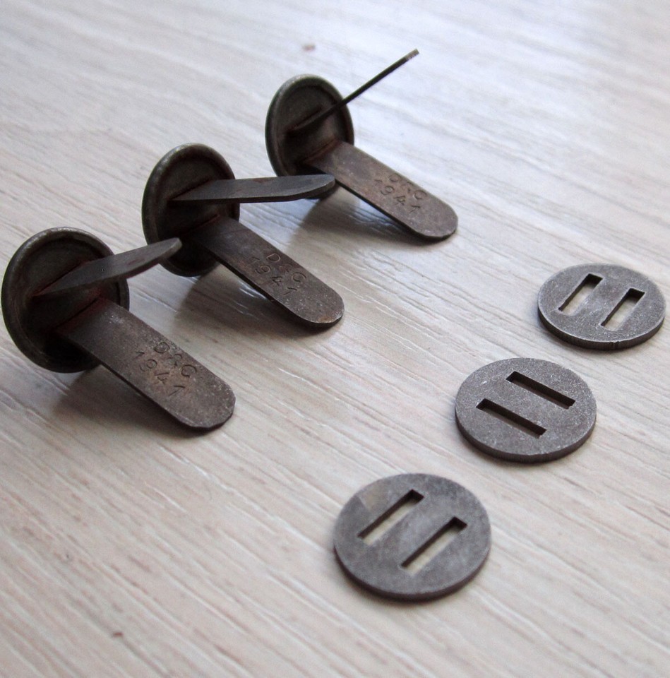 Steel SPLIT PINS+WASHERS for German helmet liner. REPRODUCTION. Marked ...