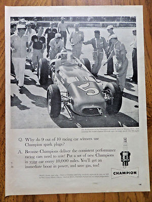 1959 Champion Spark Plugs Ad Jim Rathmann Racer Car at Monza Italy | eBay