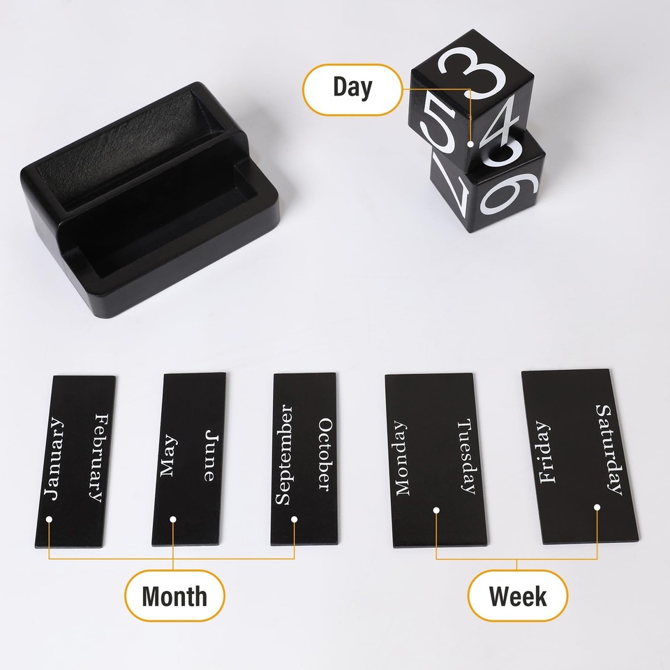 Wooden Block Calendar for Desk, Daily Desktop Perpetual Desk Calendar ...