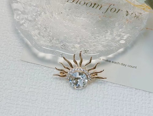 Zirconia Sun Brooch Gold Rhinestone Lapel Pin Dress Jewellery Xmas ...