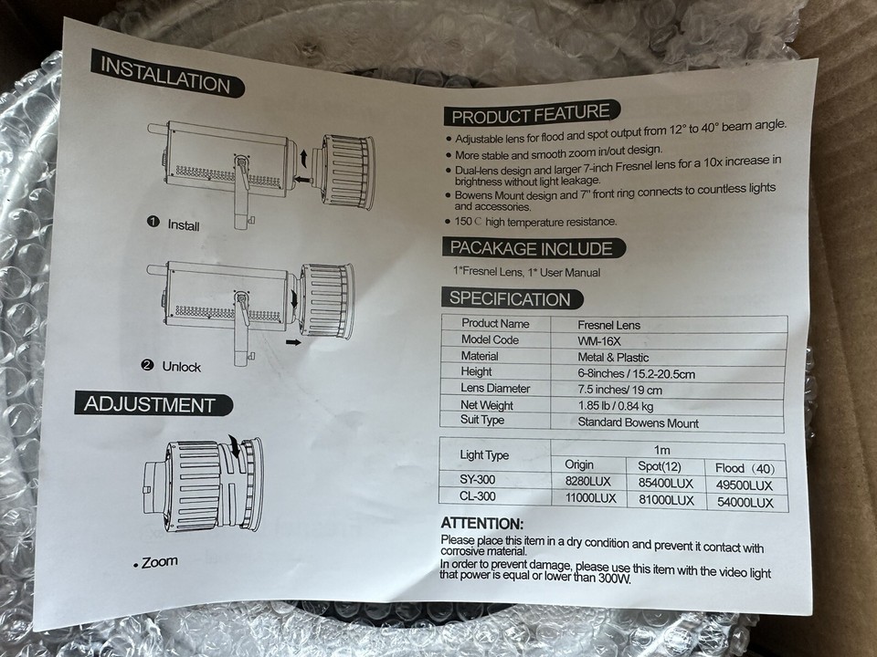 Large 8" Fresnel Lens Leviton Mole Richardson ARRI Altman Desisti Rank ...