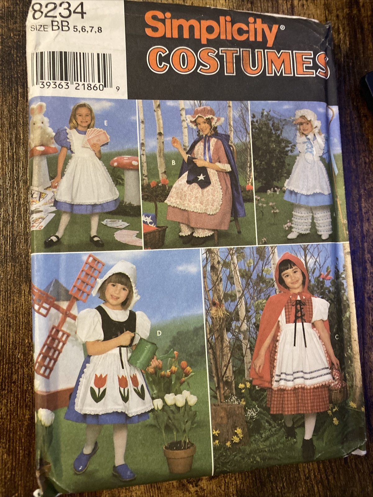 Simplicity 8234 Costume Pattern Dutch Girl Red Riding Hood Alice Size 5 ...