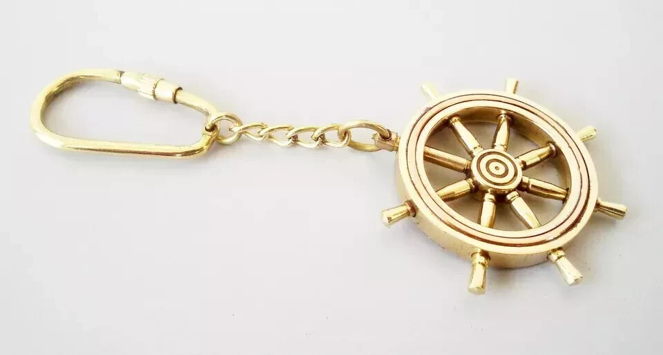 Brass Ships Wheel Key Chain Nautical Maritime Captain Wheel Key Ring ...