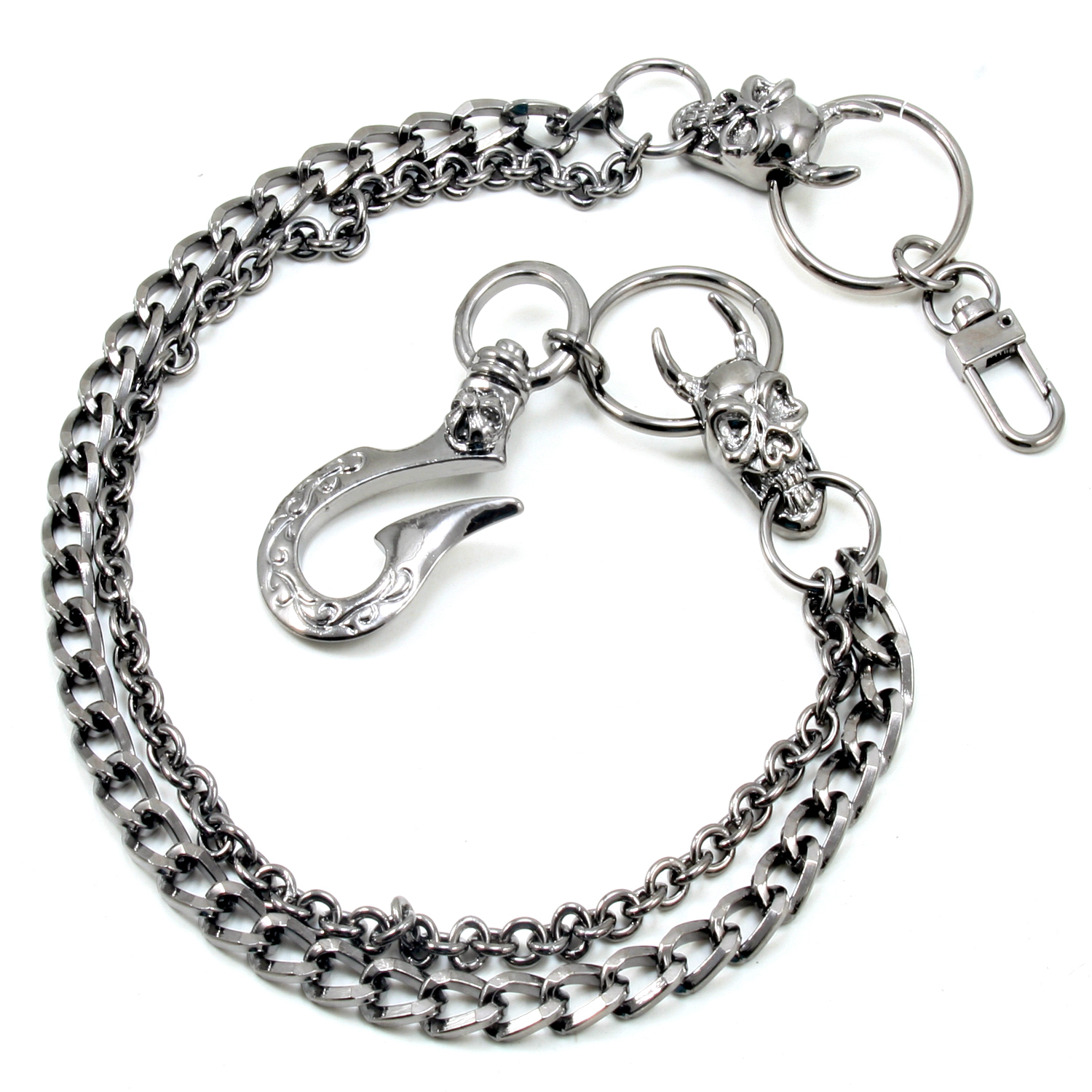 DK 2 Line Skull Basic Biker Trucker Key Jean Wallet Chain BLK&SLV CS101 ...