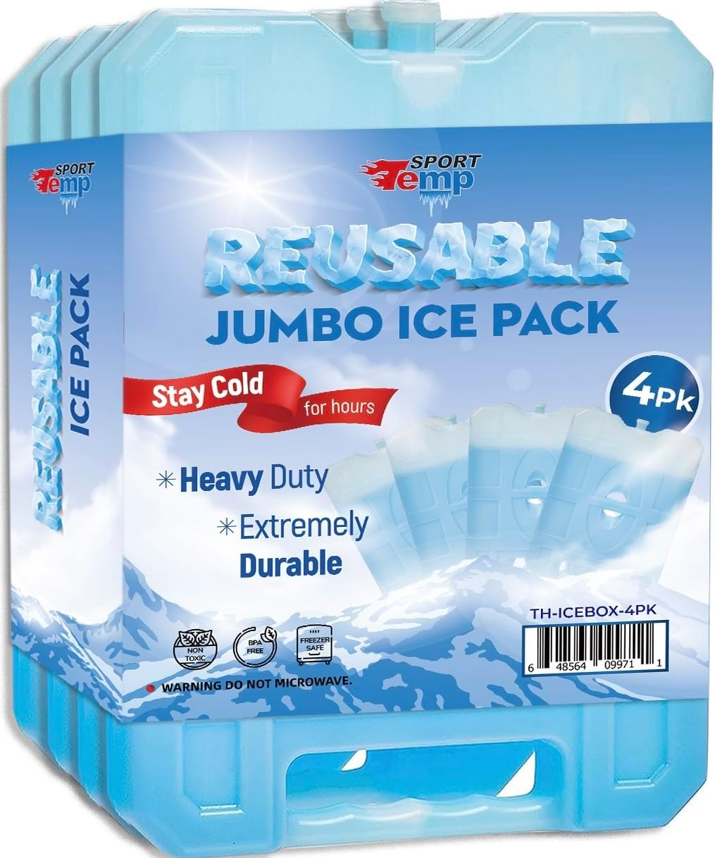 Reusable Jumbo Ice Pack (Set of 4) Long Lasting - Perfect for Keeping ...