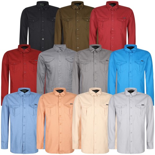 New Mens Long Sleeve Shirt Button Up 100% Cotton Plain Business Smart ...