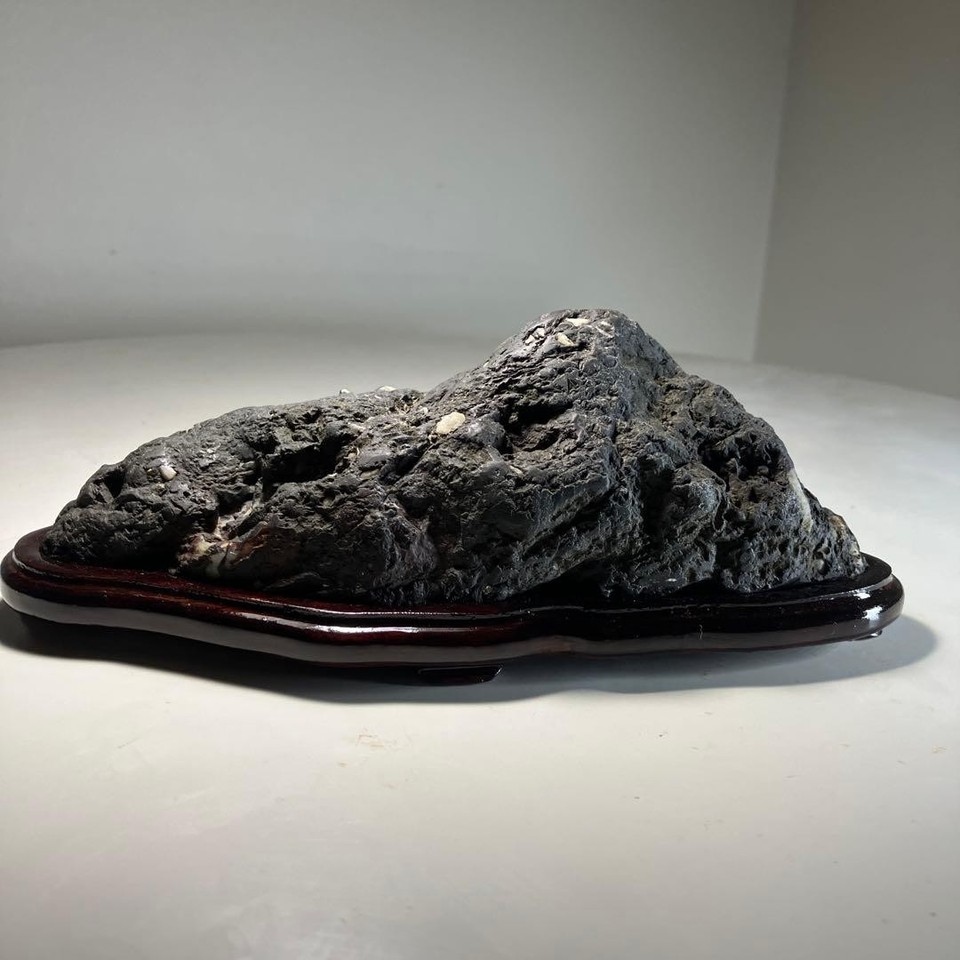 Japanese Suiseki Abe River Stone 19cm Mountain Shape Gray Black with ...