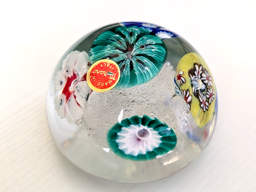 Vintage Murano Millefiori Art Glass Paperweight 2.5” w/Original Sticker ...