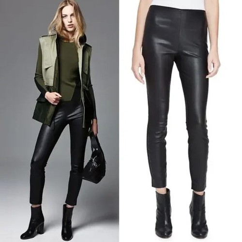 RAG & BONE Simone Lamb Leather Pants Black Leggings Size 2 Edgy Moto ...