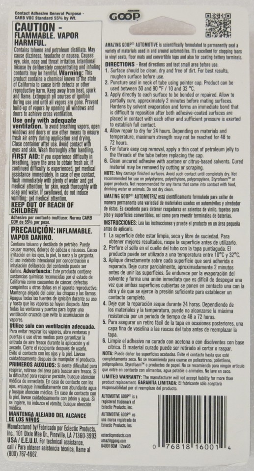 CCG AUTOMOTIVE GOOP BY ECLECTIC PRODUCTS - CLEAR ADHESIVE - 160011/ ...