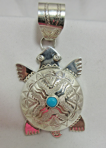 Native American Turtle Necklace Pendant Turquoise Navajo Sterling ...
