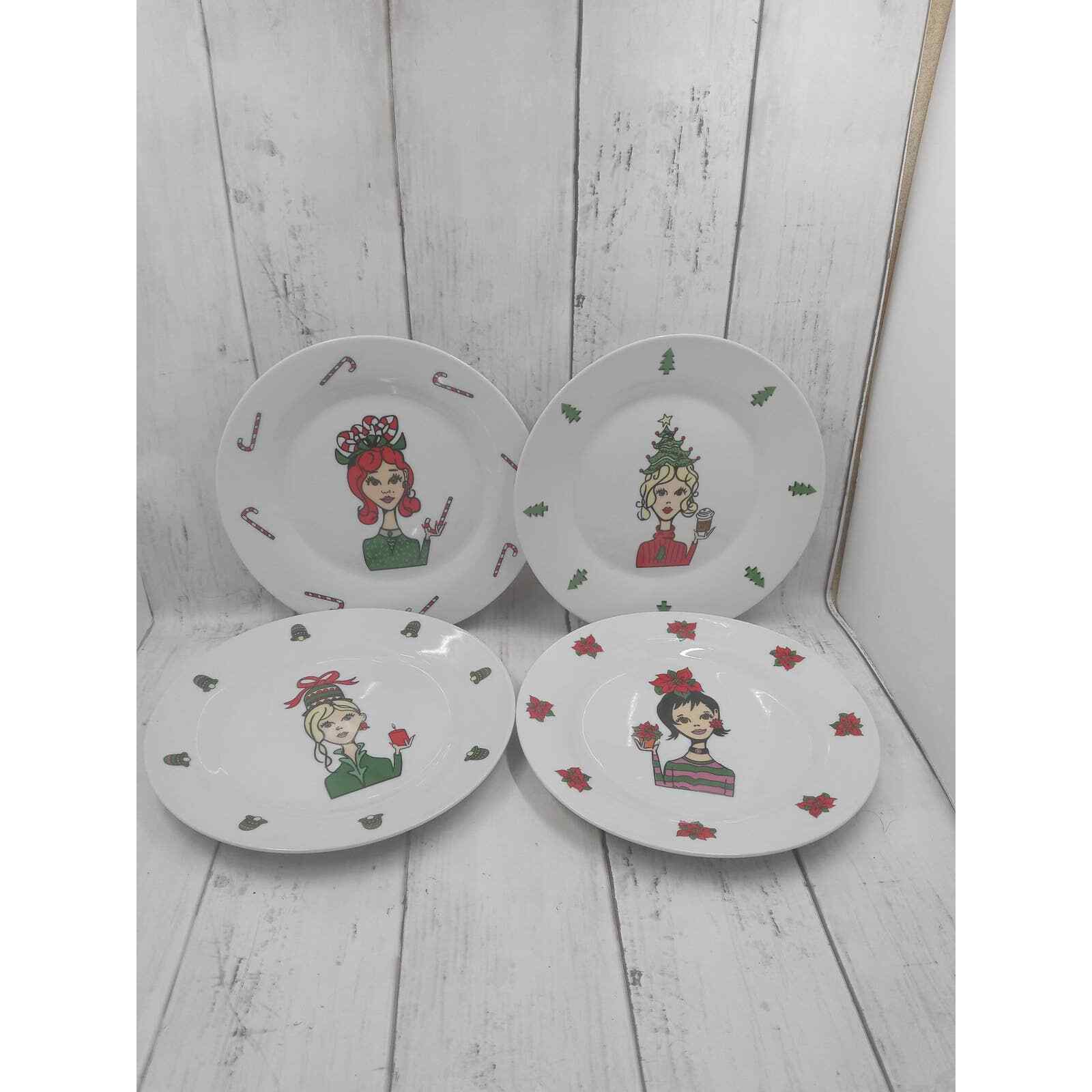 Vintage Sexy Elves Dessert Plates Set of 4 Pretty Girl Elf Christmas ...