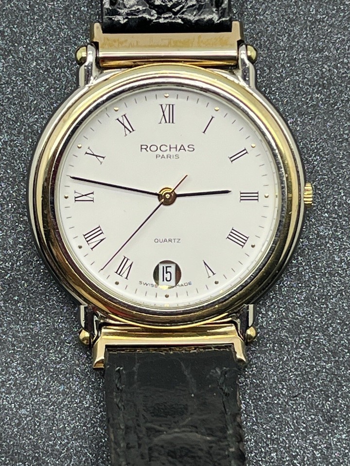 Men’s Rochas Paris Swiss Watch, Gold Plated. Date. ETA Mvt. 955.416 8 ...