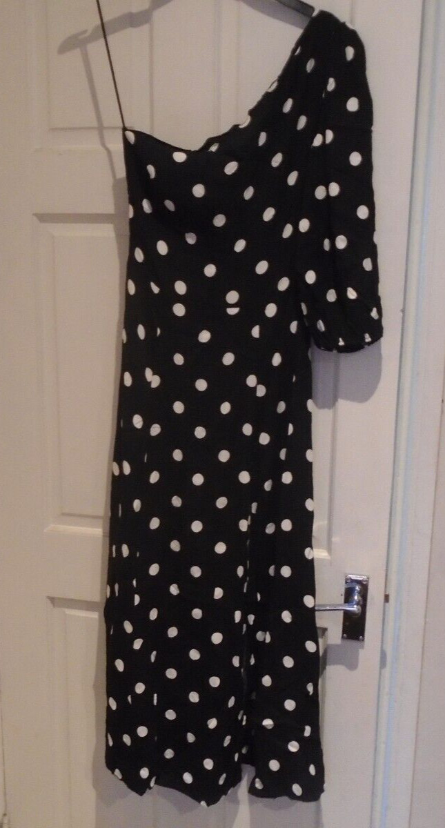 Reformation Black Dress With White Spots One Sleeve T… - Gem