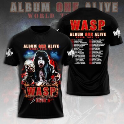 WASP Band Album One Alive World Tour 2025 Red 3D Shirt All Size S-5XL ...