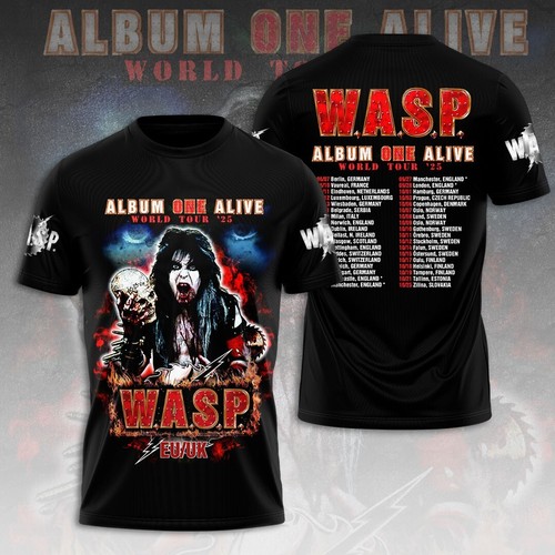 WASP Band Album One Alive World Tour 2025 Red 3D Shirt All Size S-5XL ...