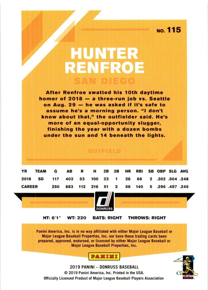 2019 Panini Donruss Baseball Hunter Renfroe Card #115 | eBay
