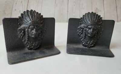 Vintage Pair Black Metal Native American Indian Head Bookends | eBay