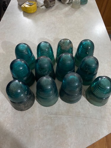Lot of twelve Vintage Hemingray No. 21 Aqua Blue Glass Insulator | eBay