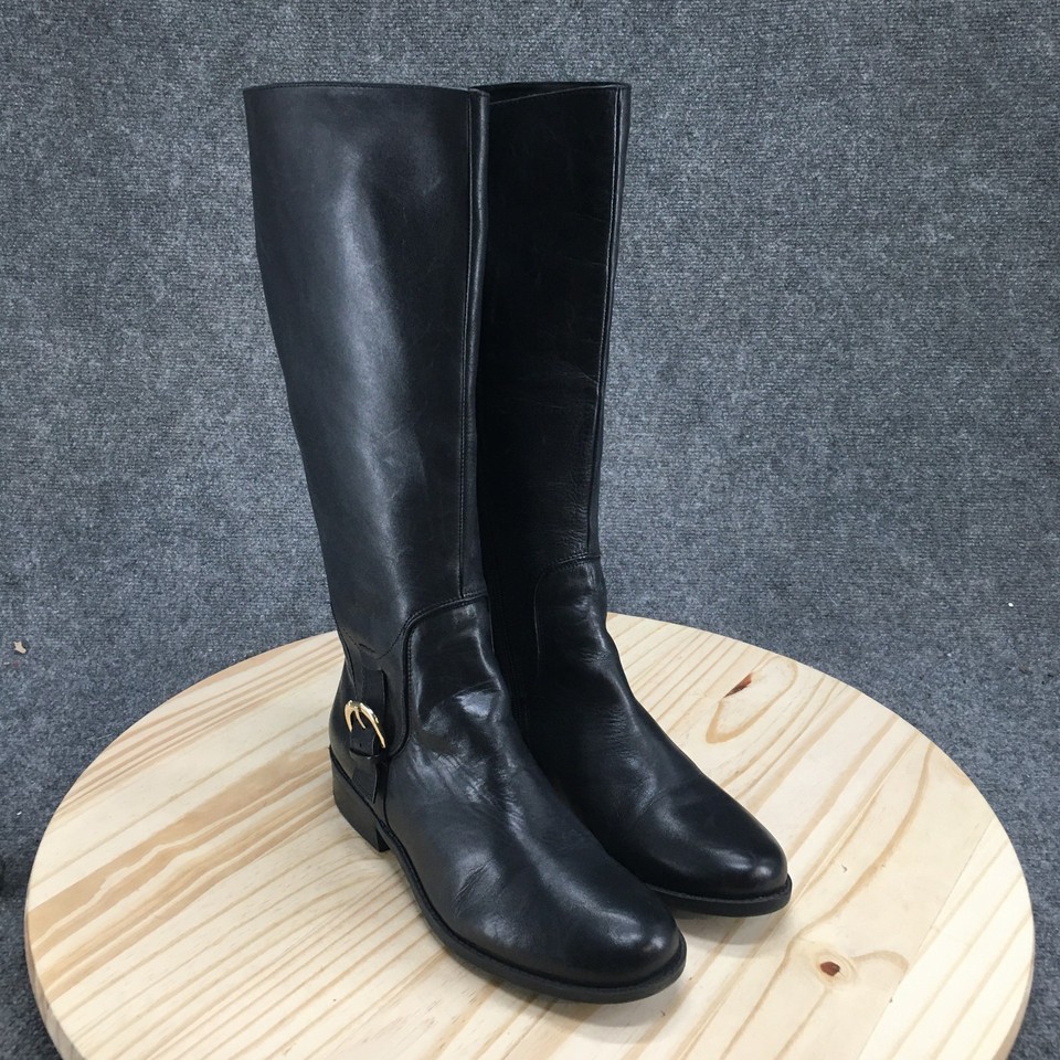 Me Too Boots Womens 11 M Dee Tall Riding Black Leather Buckle Side Zip ...