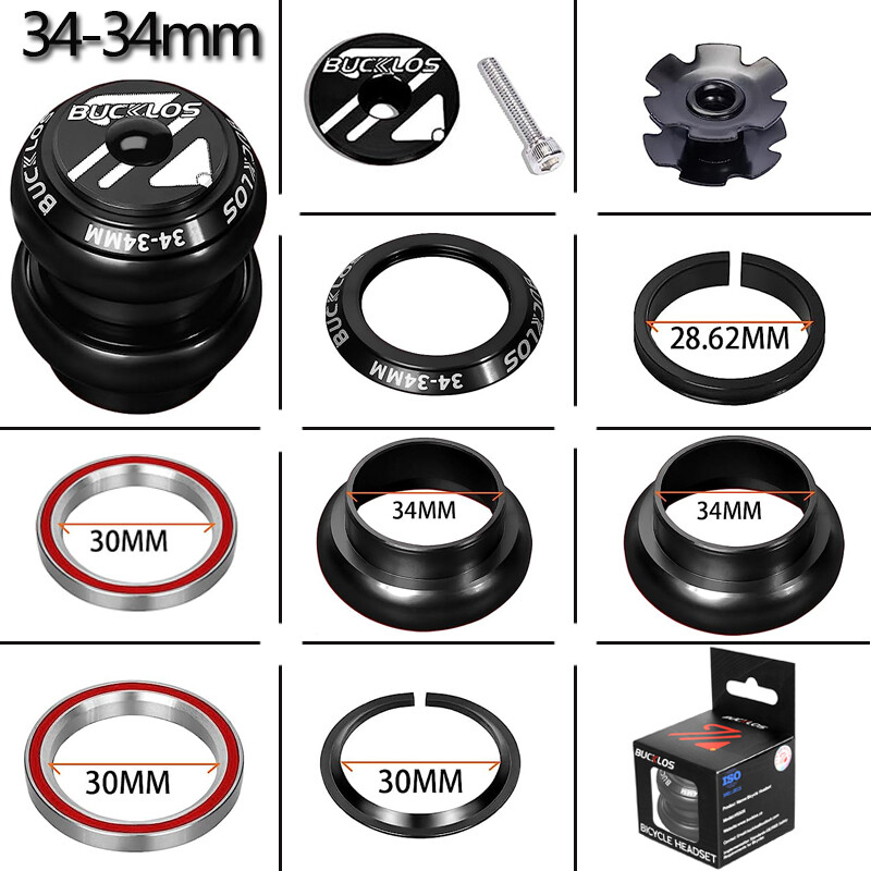 BUCKLOS 1-1/8" Threadless 34mm Bearings Mountain Bike Headset Sealed ...