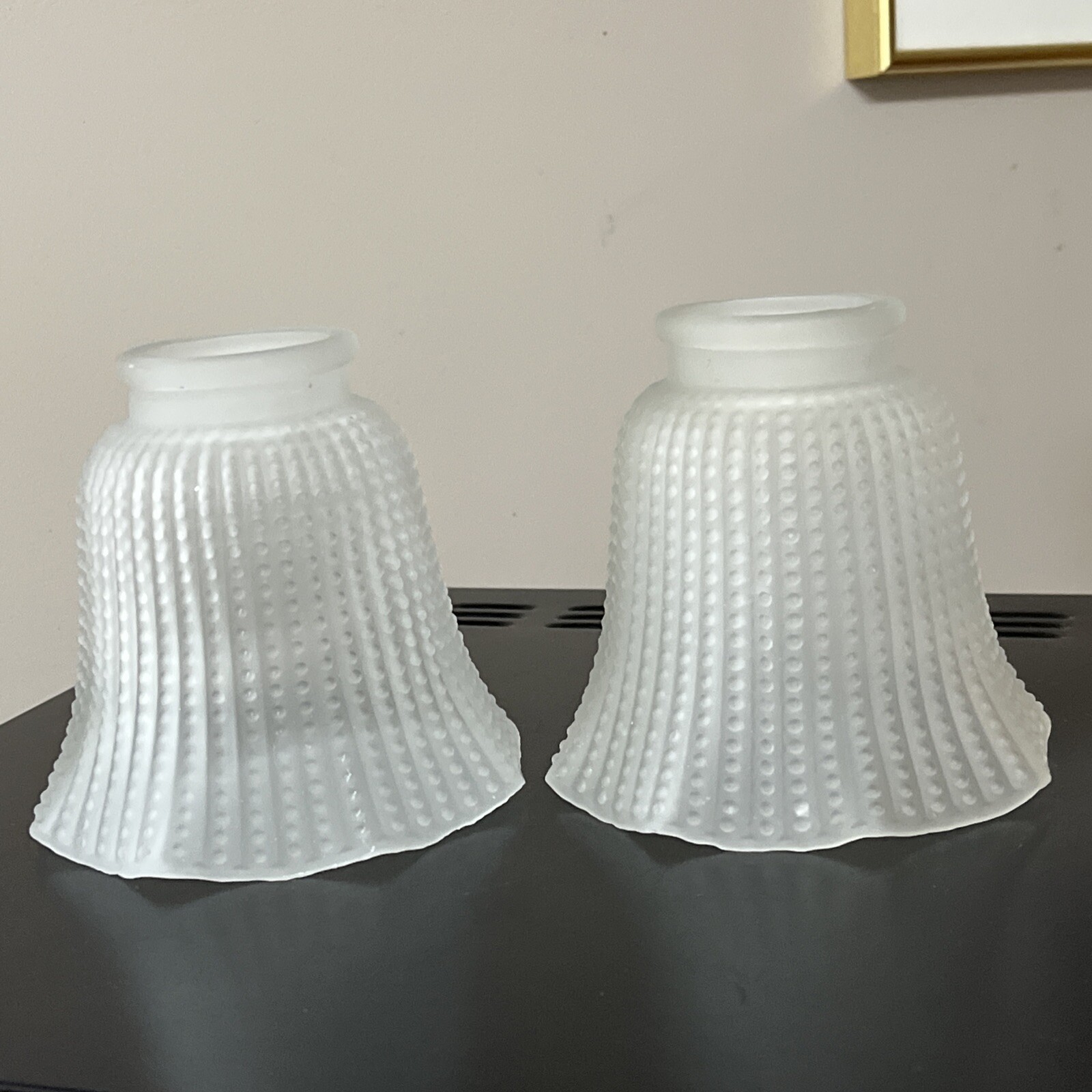 Vtg TWO Frosted Glass Light Covers Beaded Tulip 2-1/8” Fitter ...
