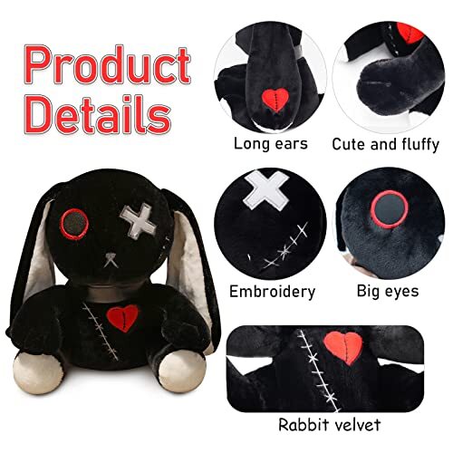Goth Bunny Plush Rabbit Stuffed Animal Horror Plushies Easter 9.8in ...