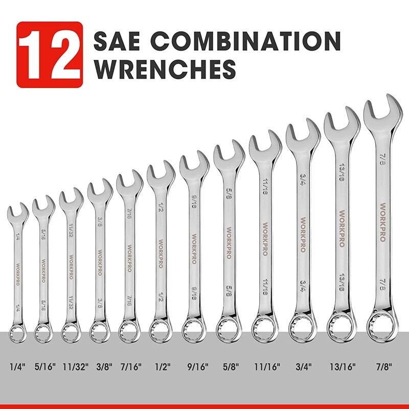 WORKPRO 24PIECES Premium Combination Wrench Set Metric/SAE Wrench Sets ...