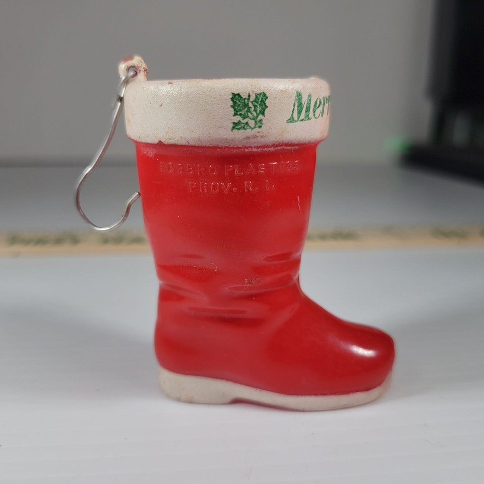 Vintage 1950's Rosbro Red Plastic Santa Boot Ornament Made in U.S.A. | eBay