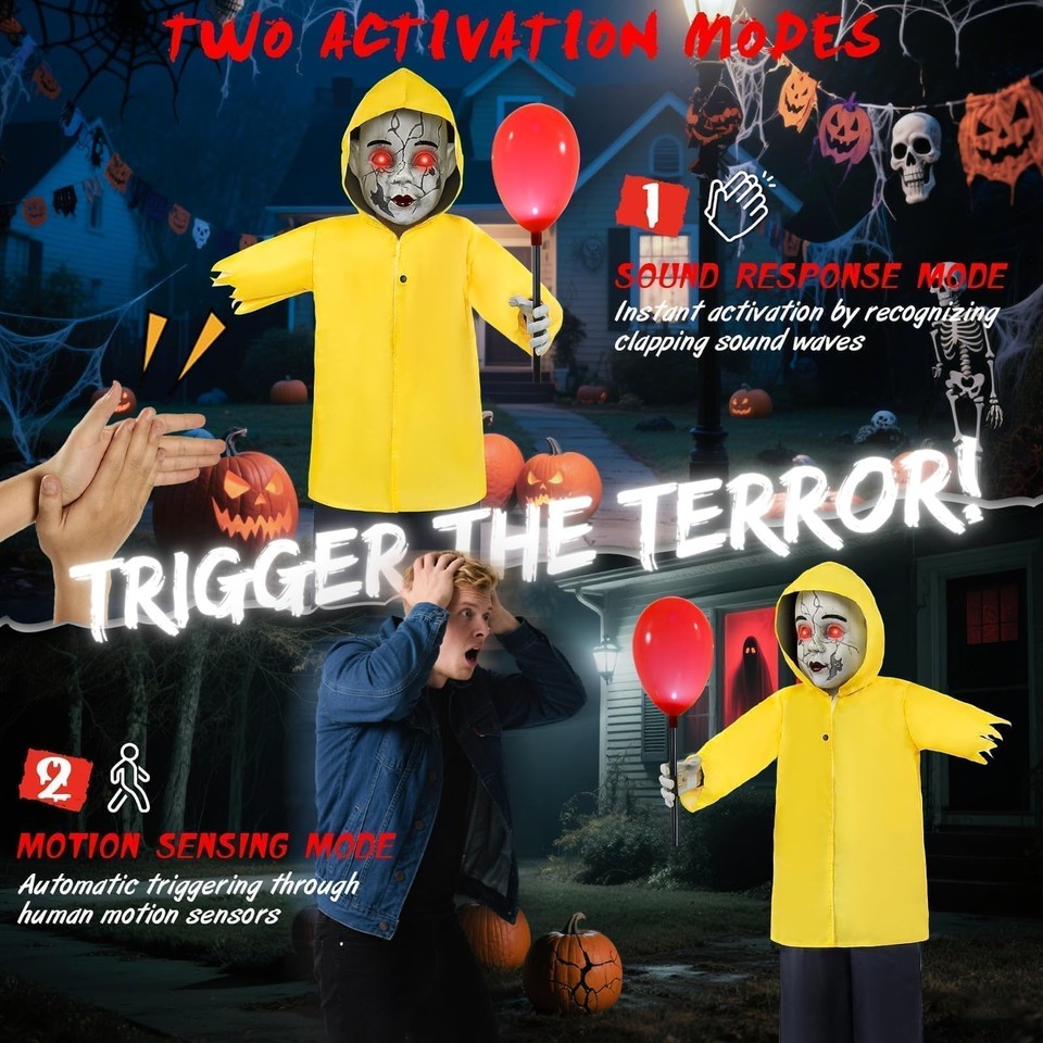 Halloween Decorations Outdoor 4FT Life Size Scary Boy Animatronics Prop ...