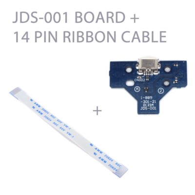 JDS-001 USB Charging Board & 14 Pin Ribbon Cable for Sony PS4 ...