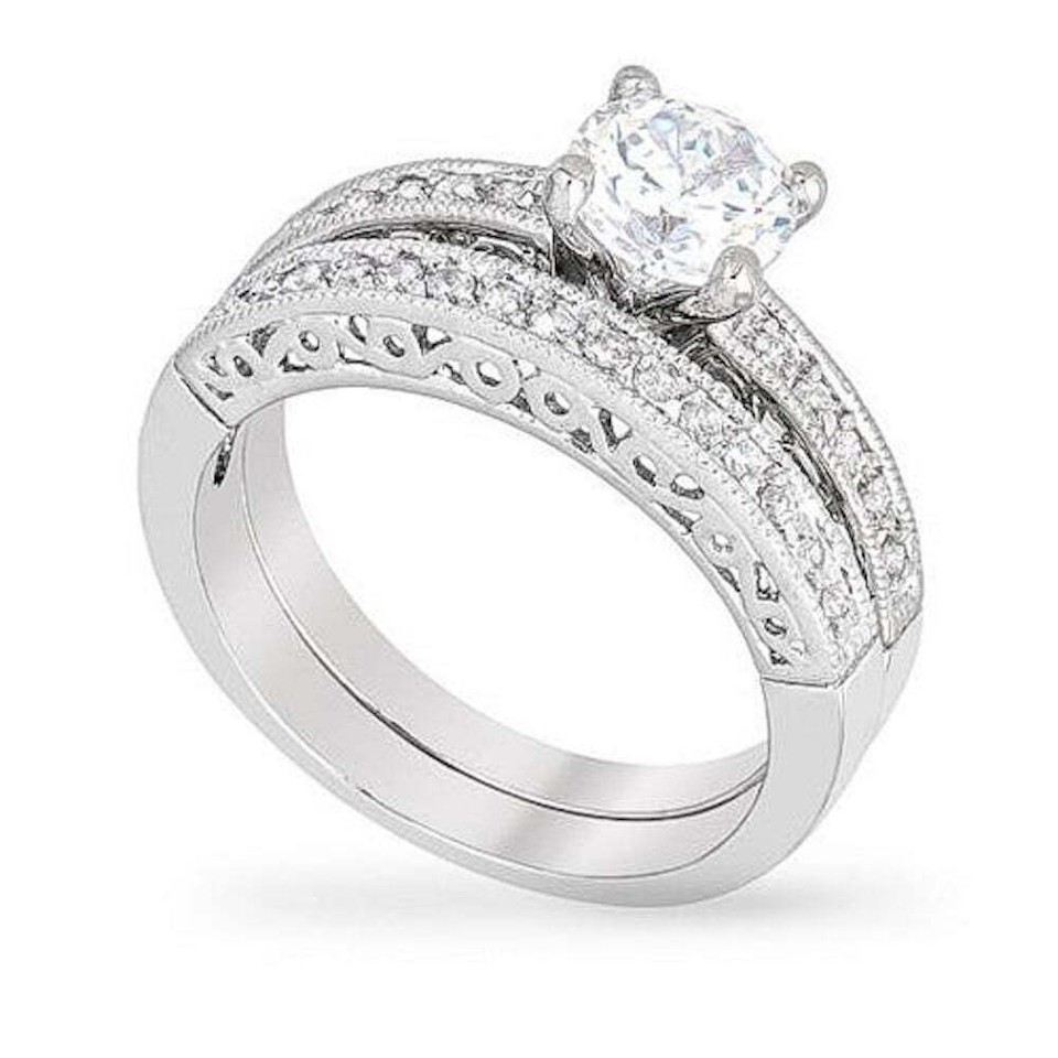 Filigree Engagement Set Round Cut CZ | eBay
