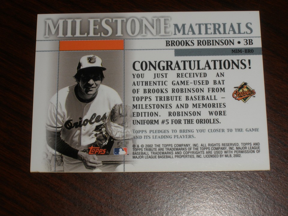 2002 Topps Tribute Milestone Materials Bat MIM-BD Brooks Robinson | eBay
