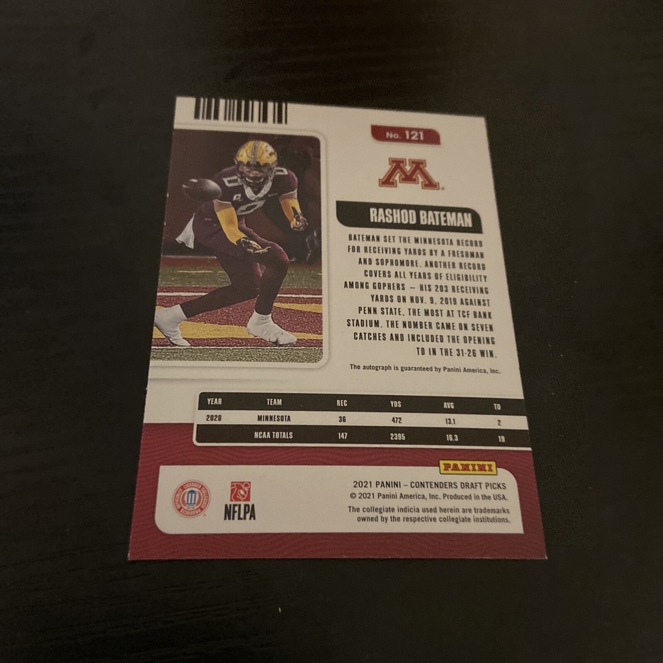 2021 Contenders Draft Picks College Ticket Rashod Bateman Rookie Auto ...